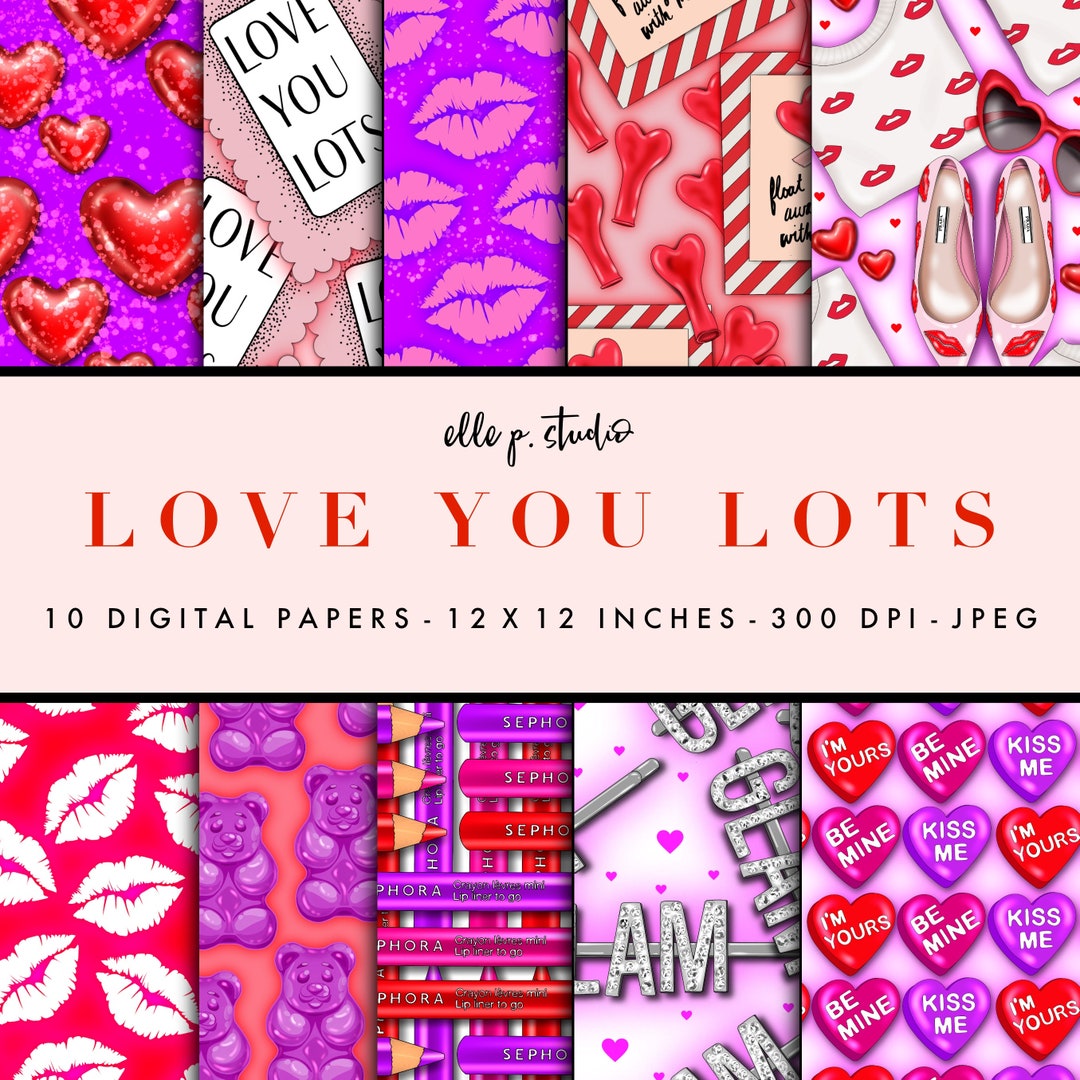 Love You Lots Digital Paper Set / Digital Scrapbook Paper / Illustrated ...