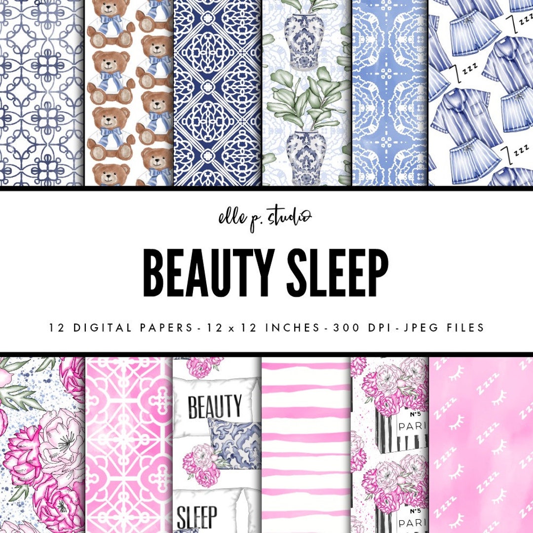 Beauty Sleep Paper Set / Digital Scrapbook Paper / Illustrated Paper ...