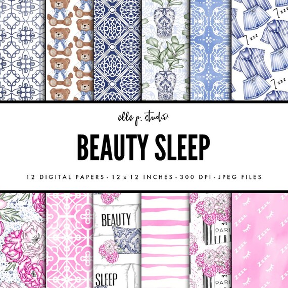 Beauty Sleep Paper Set / Digital Scrapbook Paper / Illustrated | Etsy