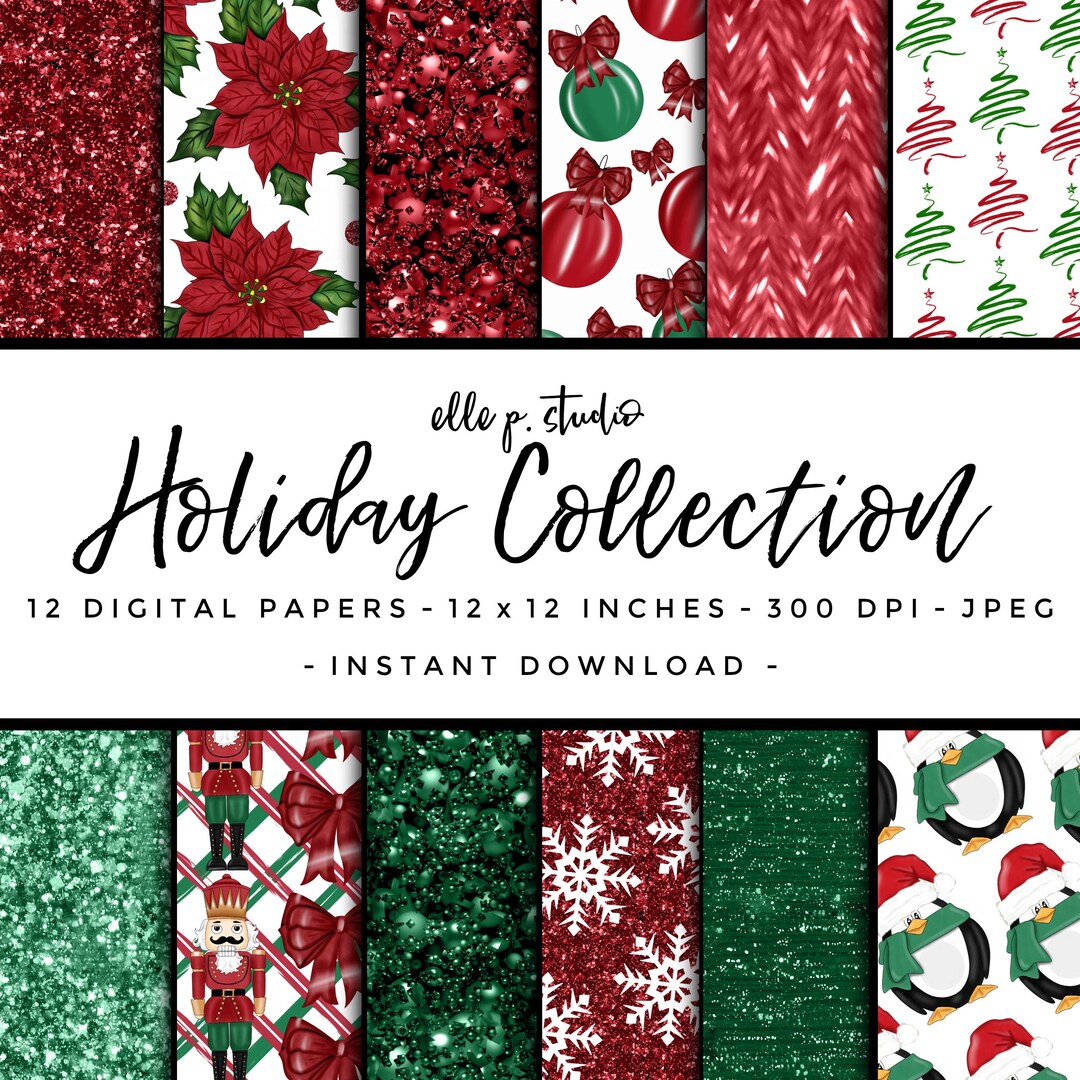 Holiday Collection Digital Paper Set / Digital Scrapbook Paper/winter ...