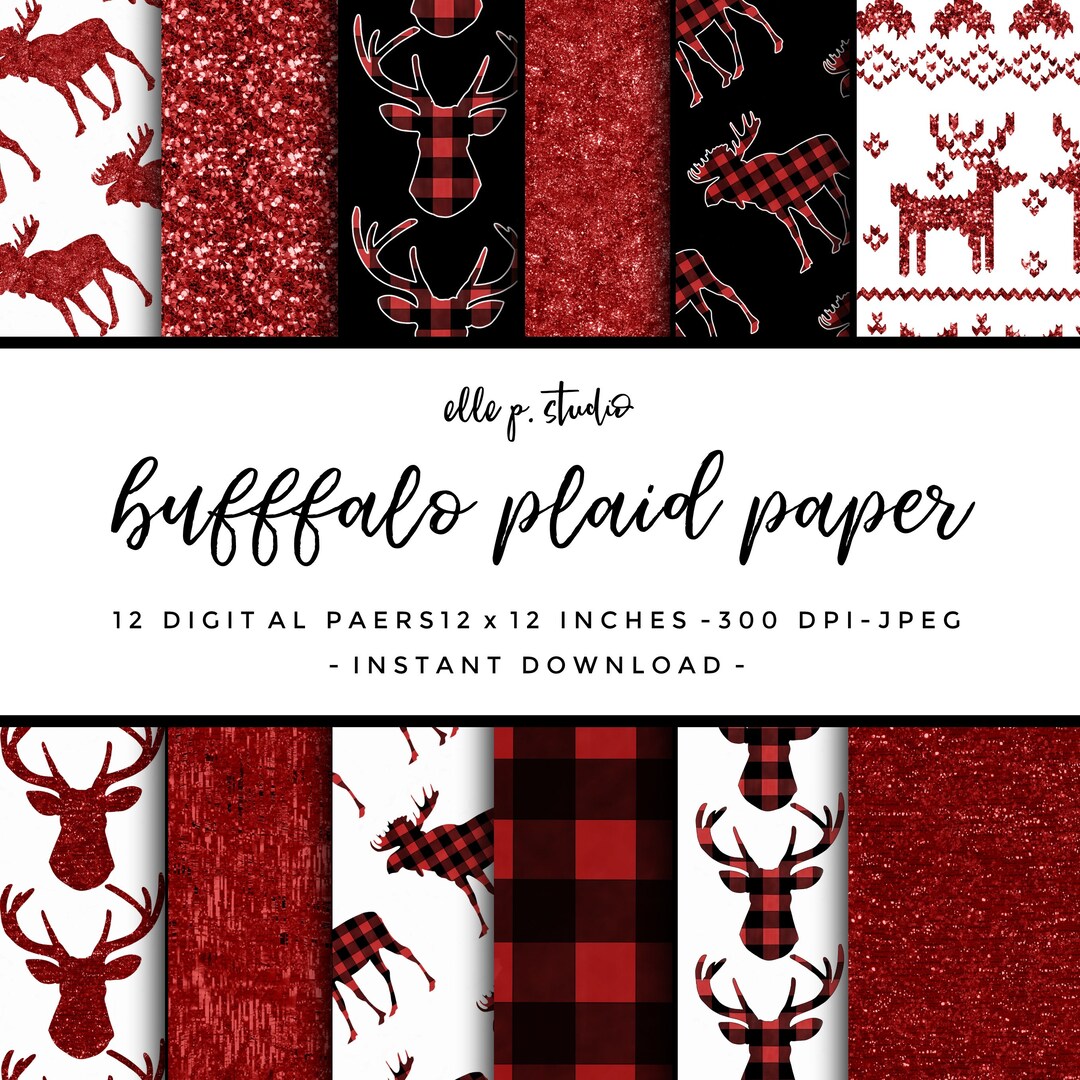 Buffalo Plaid Digital Paper Set / Digital Scrapbook Paper / Winter ...