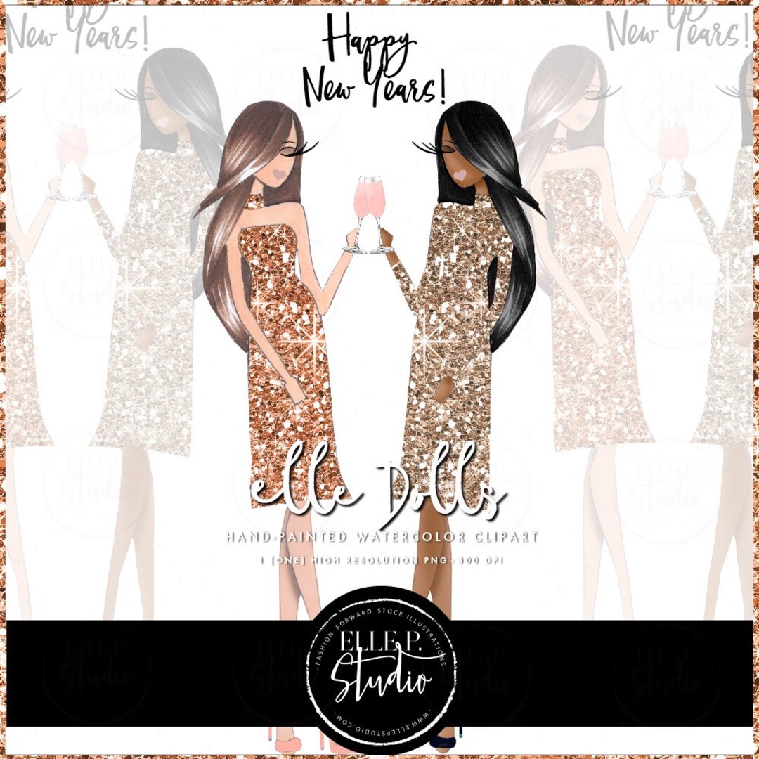 NYE Themed Elle P. Dolls / Holiday Themed Clipart / New Year's Eve Elle ...