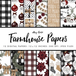 Farmhouse Christmas Paper Set / Digital Scrapbook Paper / Illustrated ...