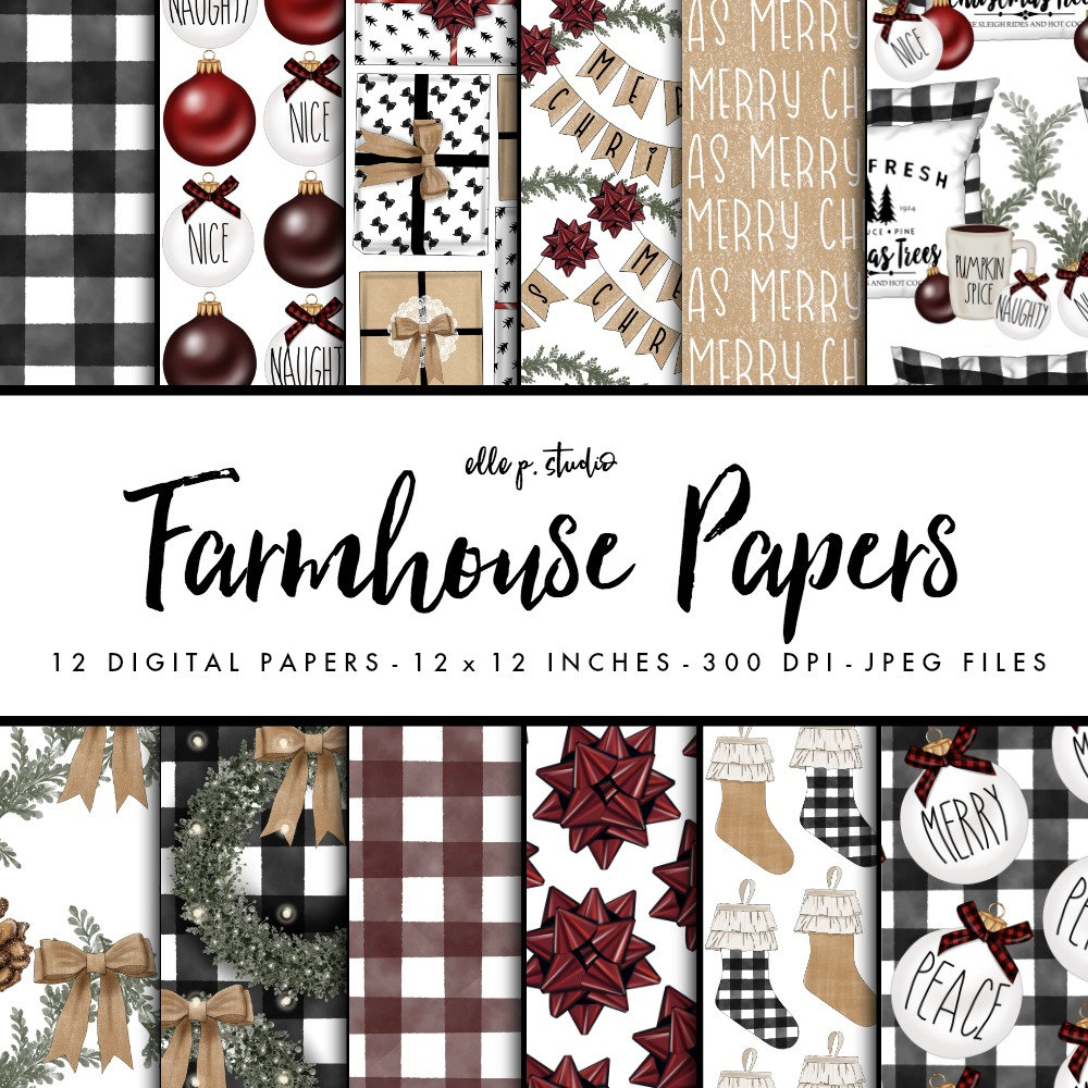 Farmhouse Christmas Paper Set / Digital Scrapbook Paper / - Etsy Hong Kong