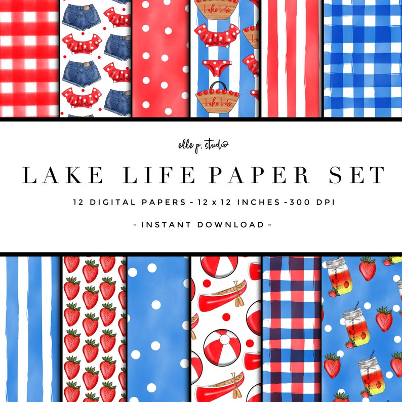 Lake Life Digital Paper Set / Digital Scrapbook Paper / - Etsy
