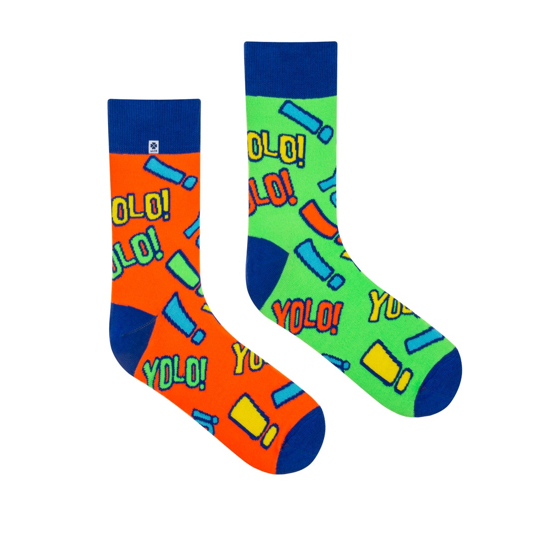 Colorful Mismatched Socks With Inscription YOLO - You Only Live Once ...
