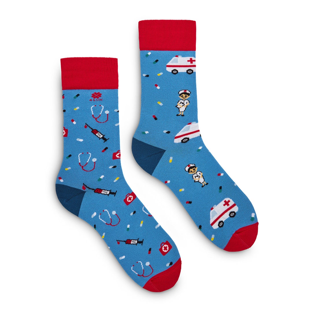 Socks With Medical Pattern - Ambulance, Nurse, Pills, Injection - Etsy