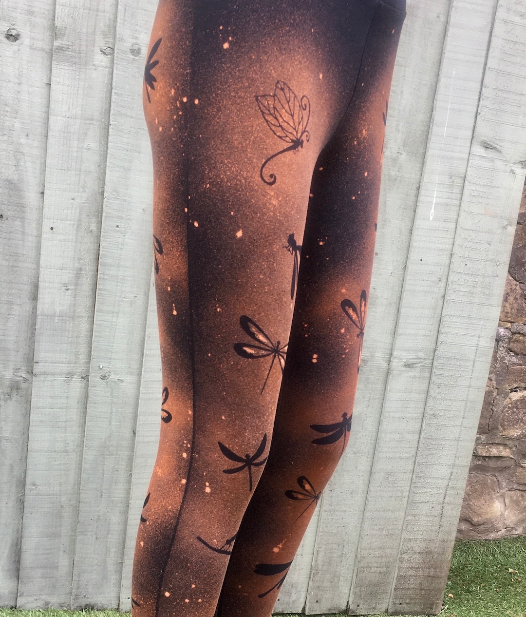 Dragonflies Print Hand Bleached Black Leggings, Womens Girls,plus Size ...