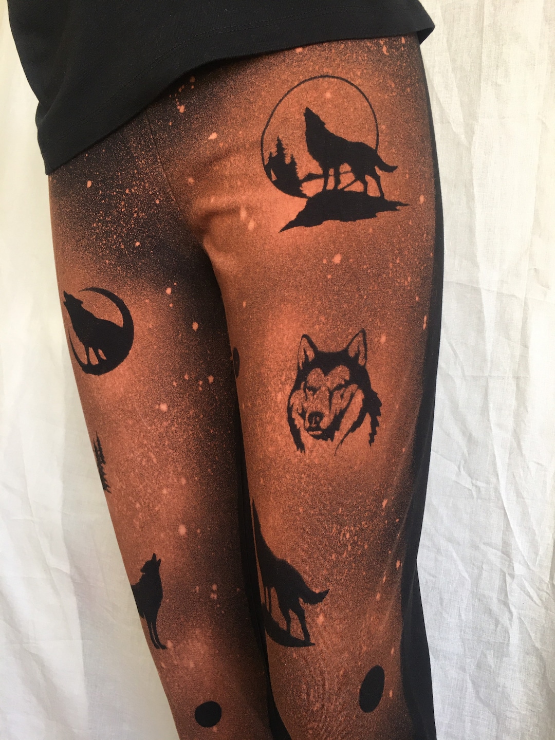 Double Sided Howling Wolves Bleached Black Leggings Wolf - Etsy UK