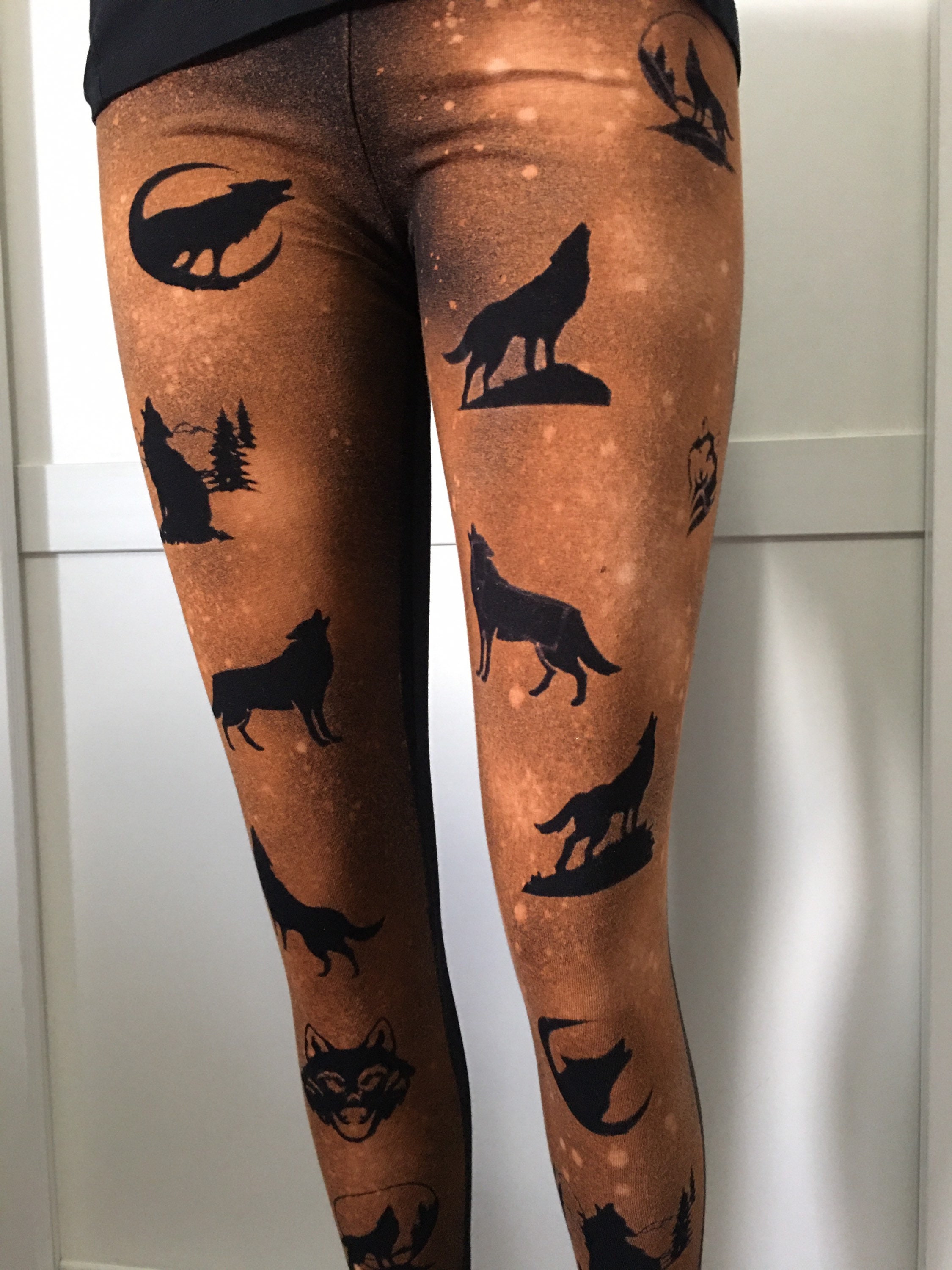 Double Sided Howling Wolves Bleached Black Leggings Wolf - Etsy UK