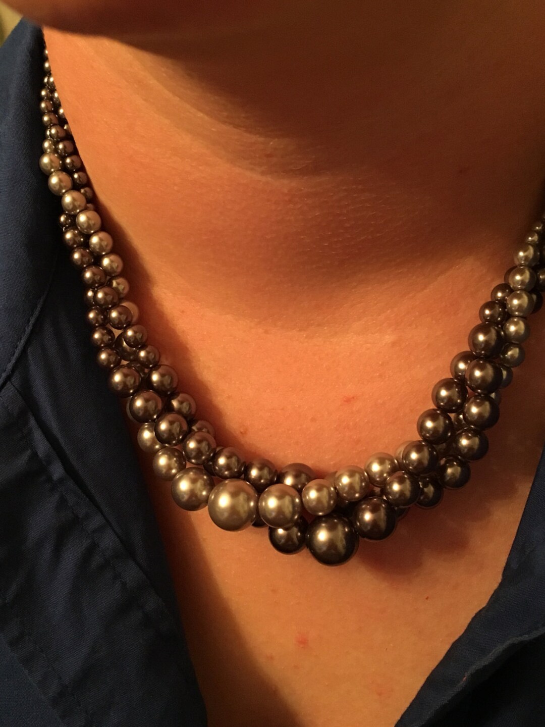 RMN Necklace, Beaded Necklace, Graduated Bead,vintage Three Strand ...