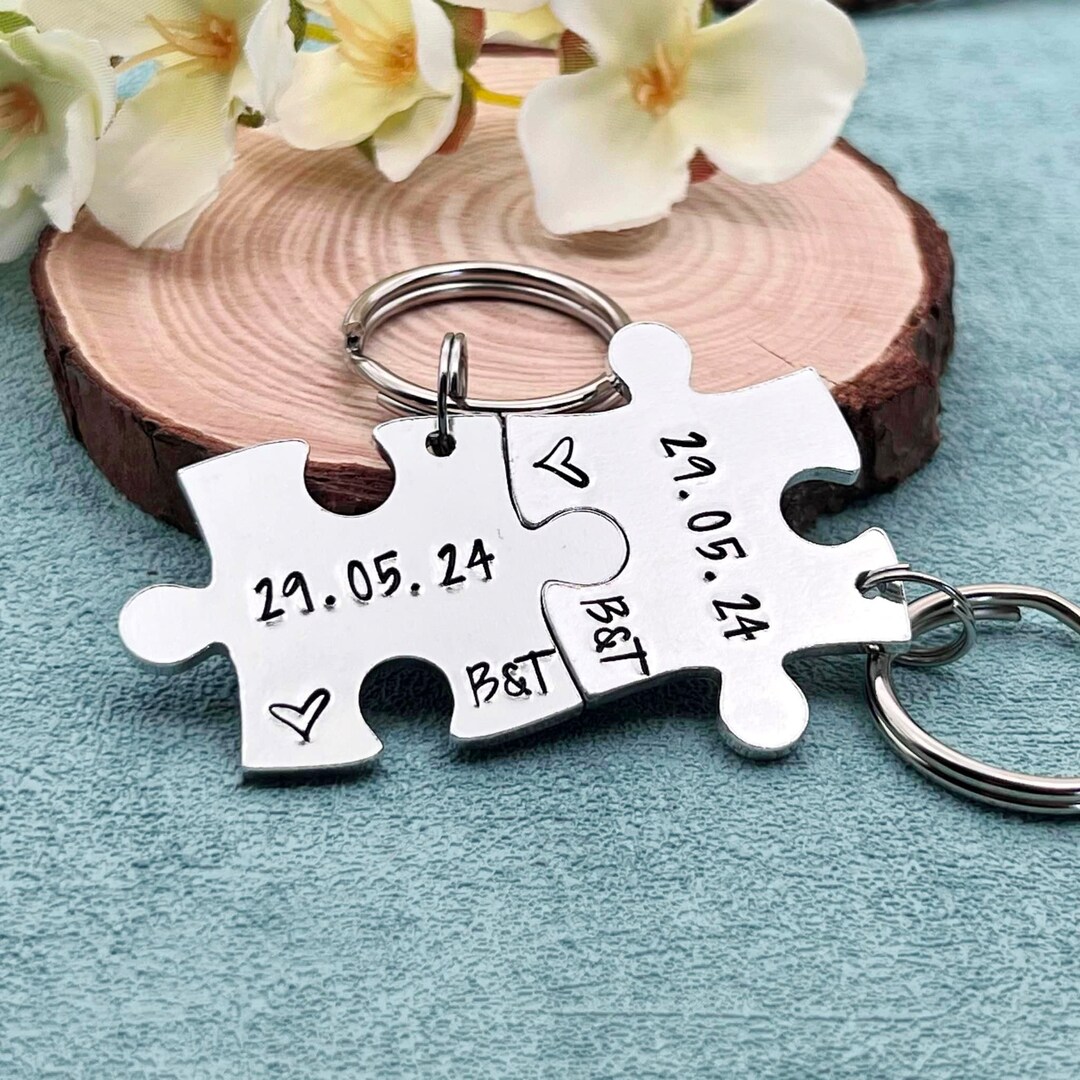 Personalised Couples Gift, Special Date Puzzle Keyring, Wedding ...