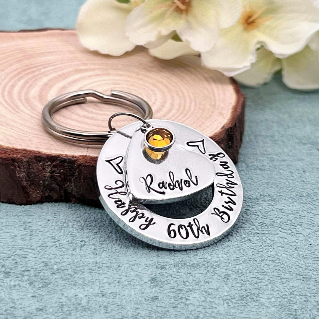 Womens 60th Birthday Gift, 60th Birthday Keyring, Personalised Keyring ...