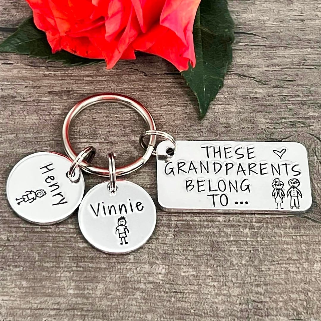 Personalised Grandparents Keyring, Hand Stamped Nanny, Grandma, Grandad ...