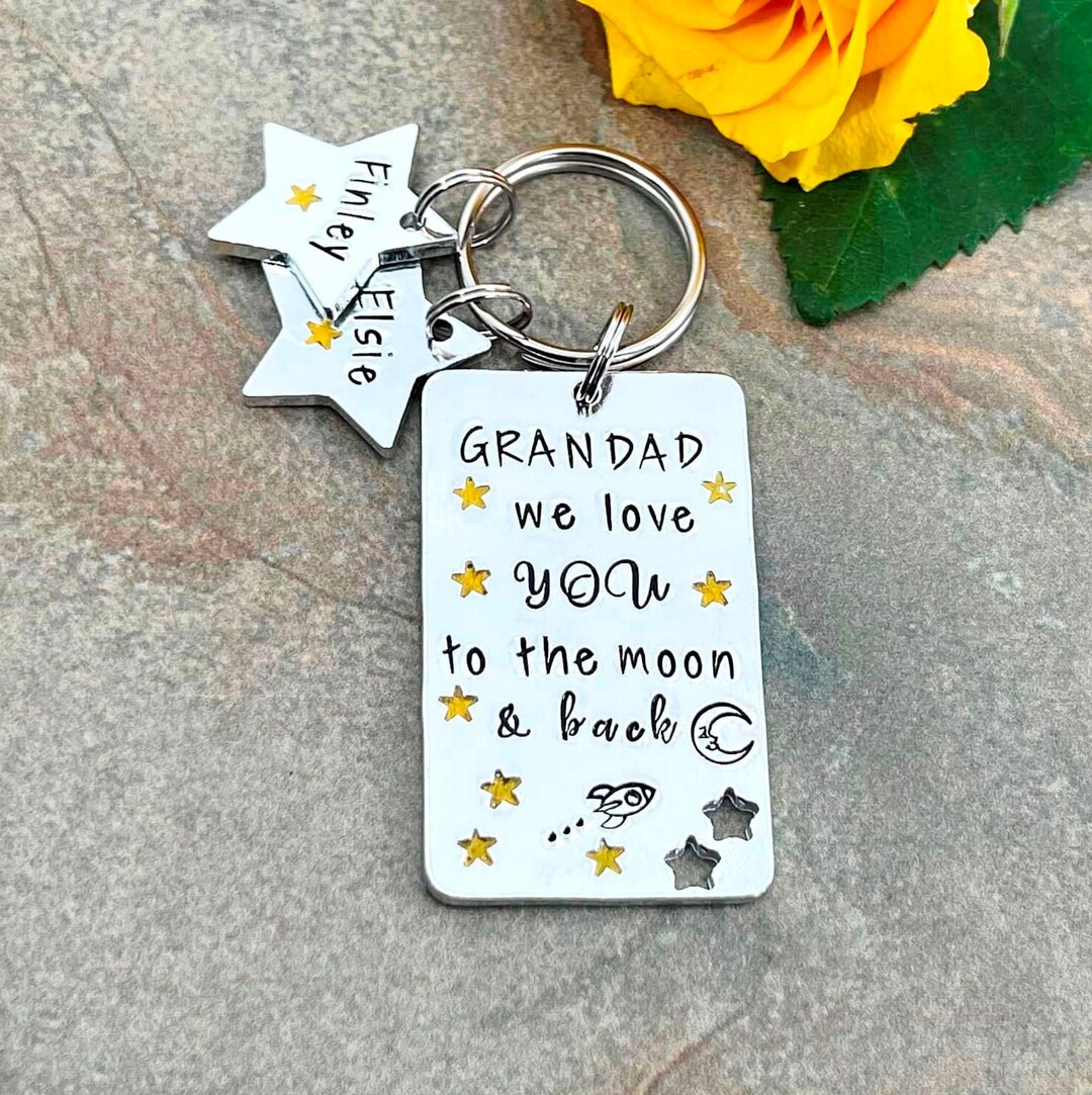 Grandad Gift, I Love You to the Moon and Back Keyring, Daddy Grandad ...