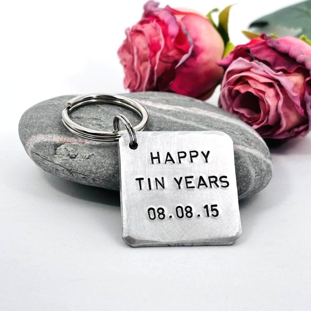 Personalized 10th Anniversary Aluminum Keyring, Happy TIN Years - Etsy