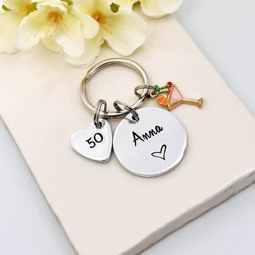 Womens 50th Birthday Gift, 50th Personalised Birthday Keyring for Her ...