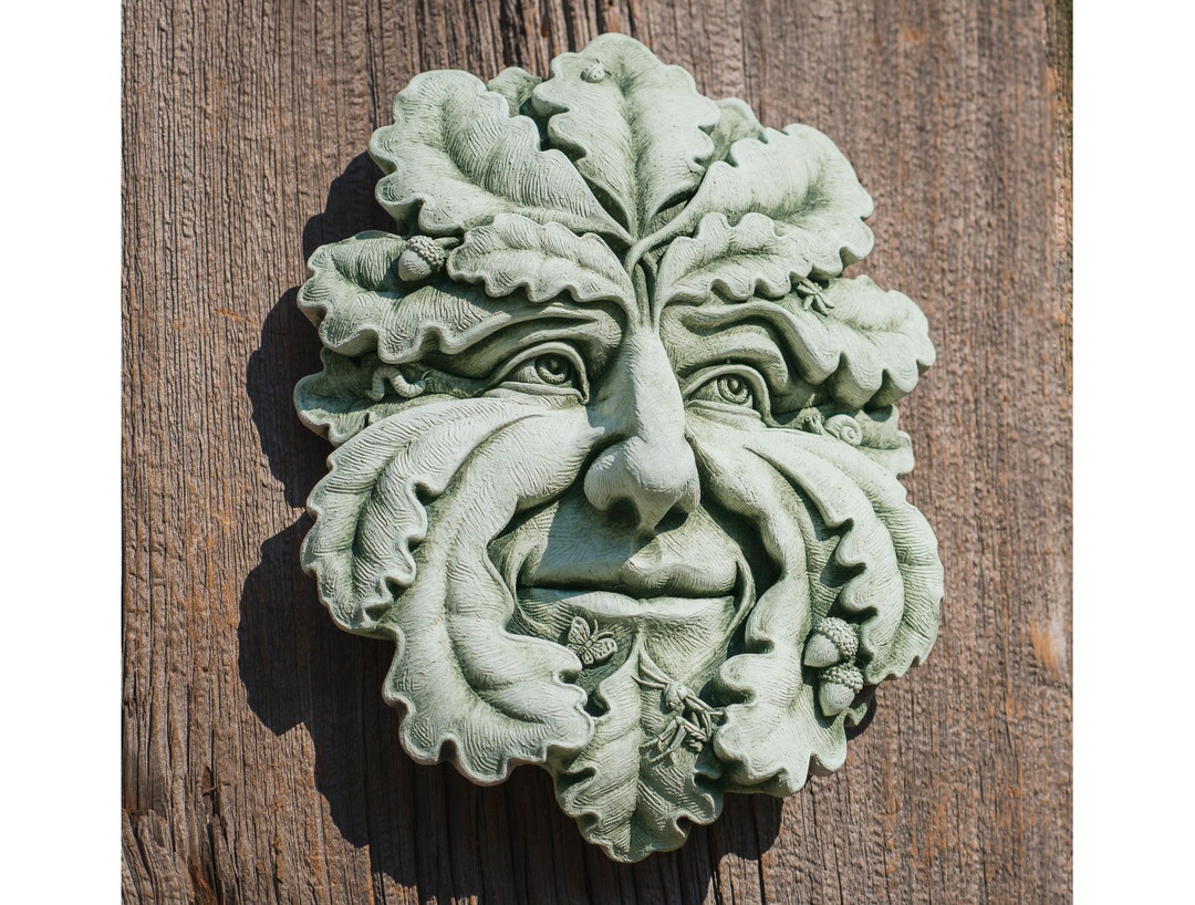 Green Man Face Plaque, Solid Stone Garden Sculpture for Garden and Home ...