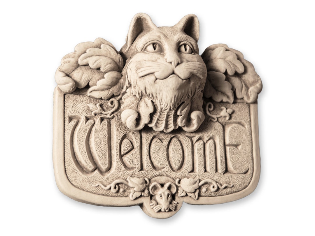 Cat Welcome Sign for Home & Garden, Stone Cat Sculpture, Cat Welcome ...