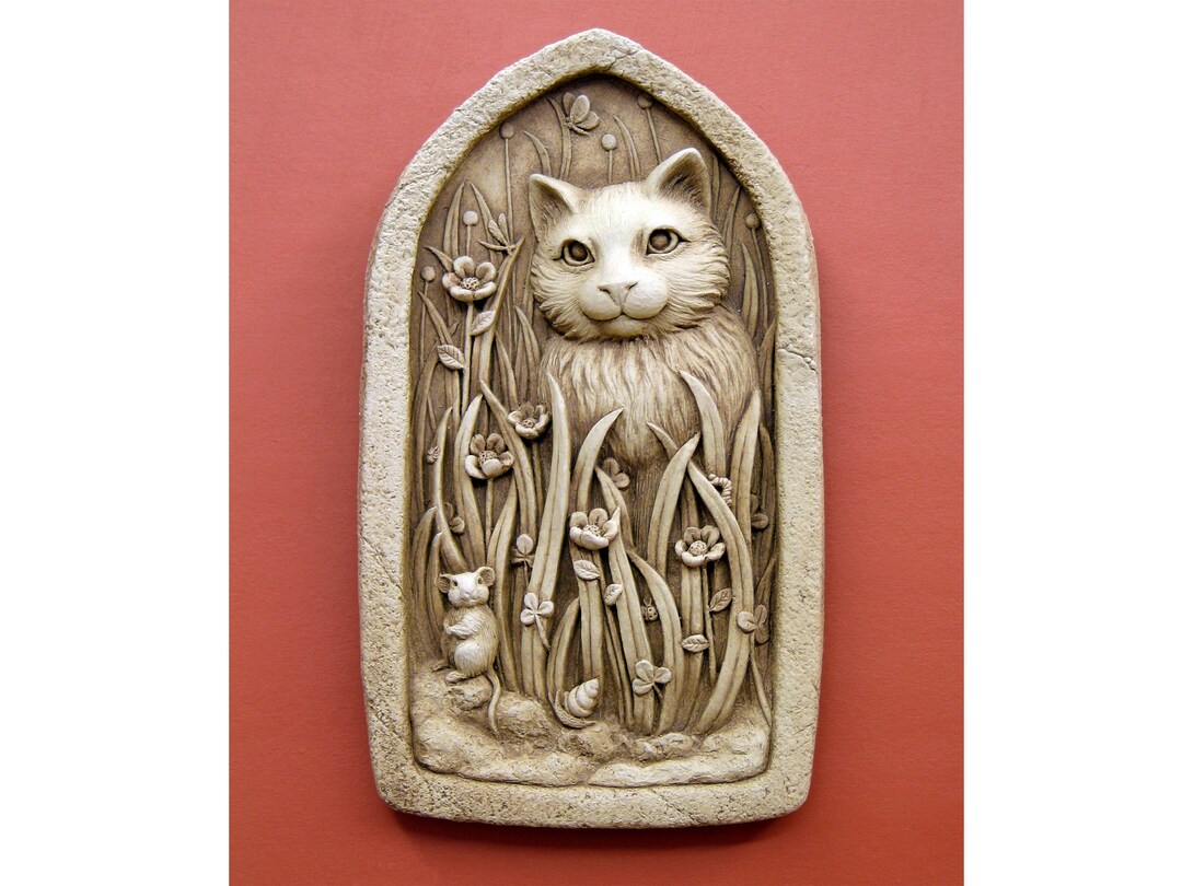 Cat Sculpture for Home & Garden, Cat Art Stone Sculpture, Cat and Mouse ...
