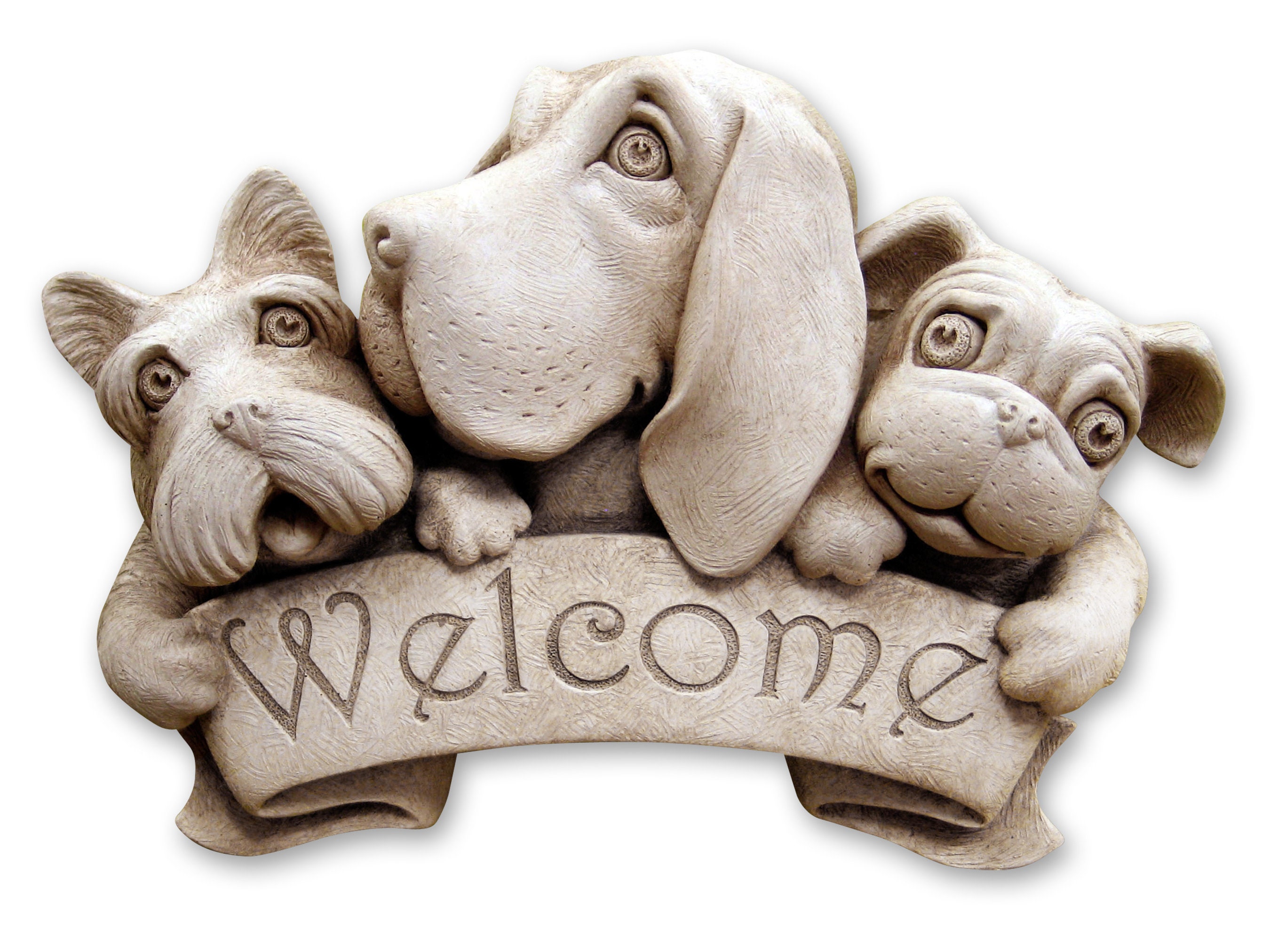 Dog Lovers Welcome Plaque, Dog Sculpture in Stone, Cute Puppy Sculpture ...