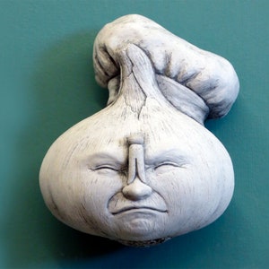 Garlic Bulbs Stone Sculpture, Garlic Bulb With Funny Face Clothespin ...