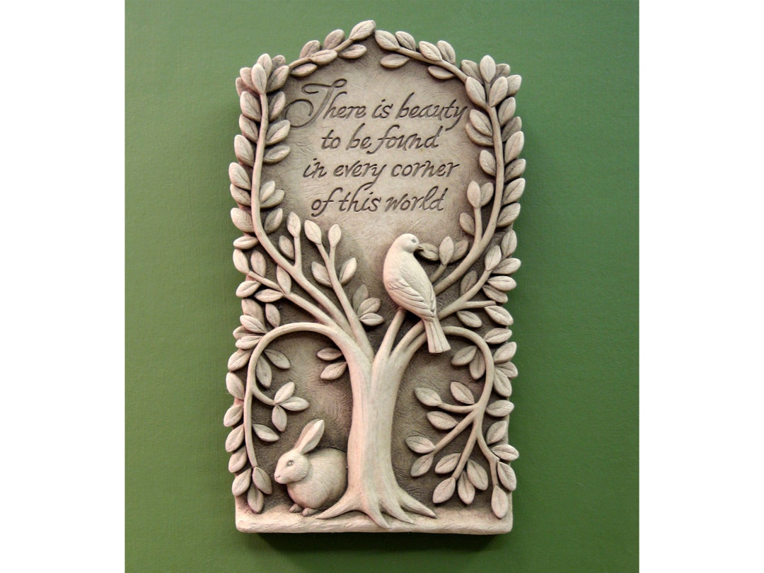 Nature Plaque for Home & Garden, Nature Scene With Bird and Rabbit ...