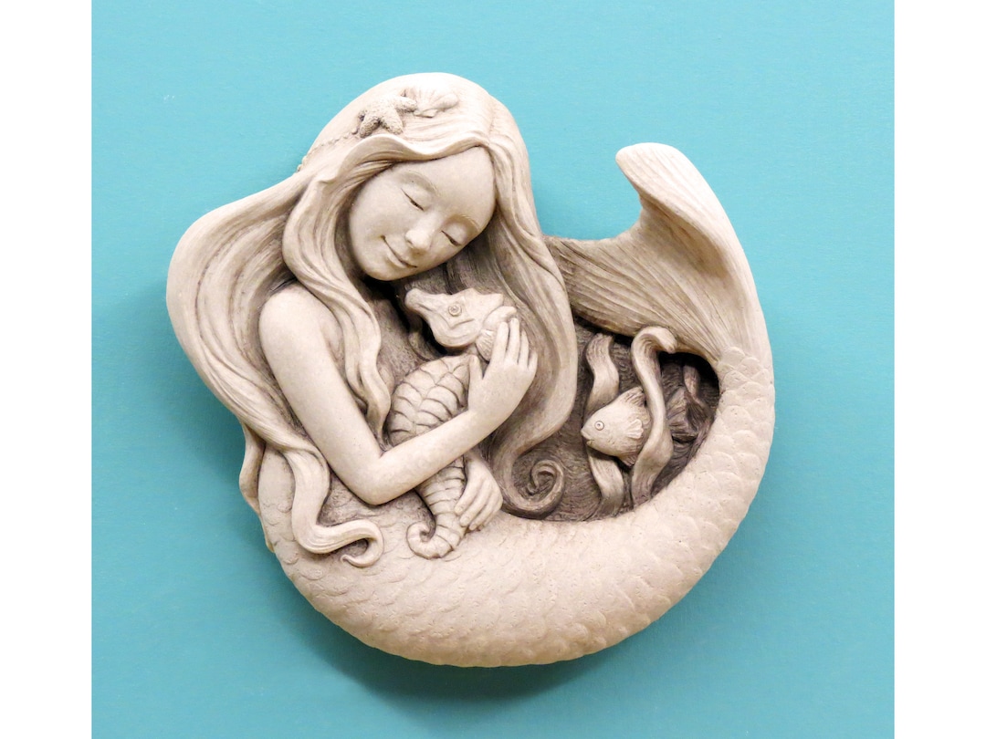 Mermaid Seaside Art Sculpture, Beach Wall Art, Stone Sculpture Mermaid ...
