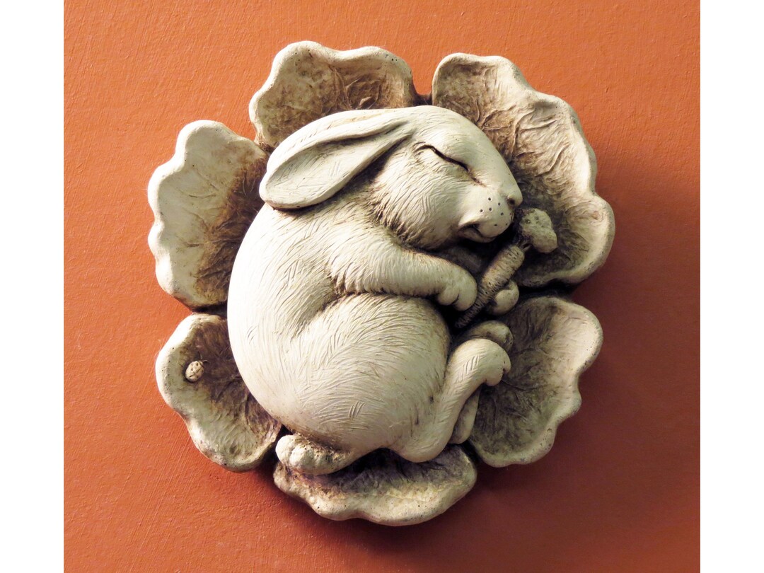 Napping Bunny Plaque for Home & Garden, Rabbit Stone Sculpture, Napping ...