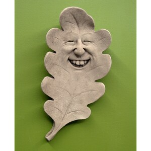 Leaf Face Stone, Whimsical Leaf Face Plaque, Garden Gift, Smiling Leaf ...