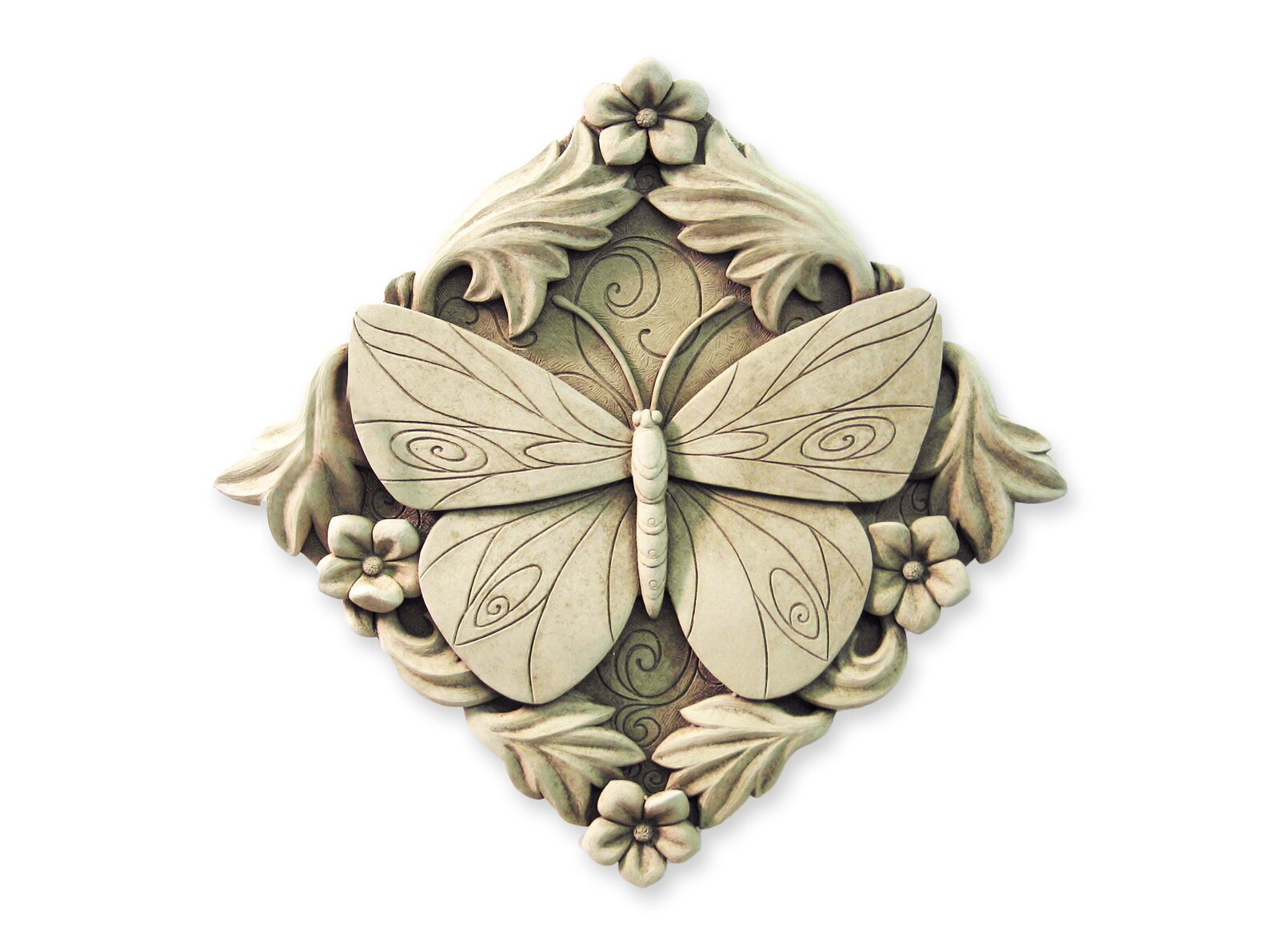 Butterfly Garden Plaque With Flowers, Butterfly Sculpture With Acanthus ...