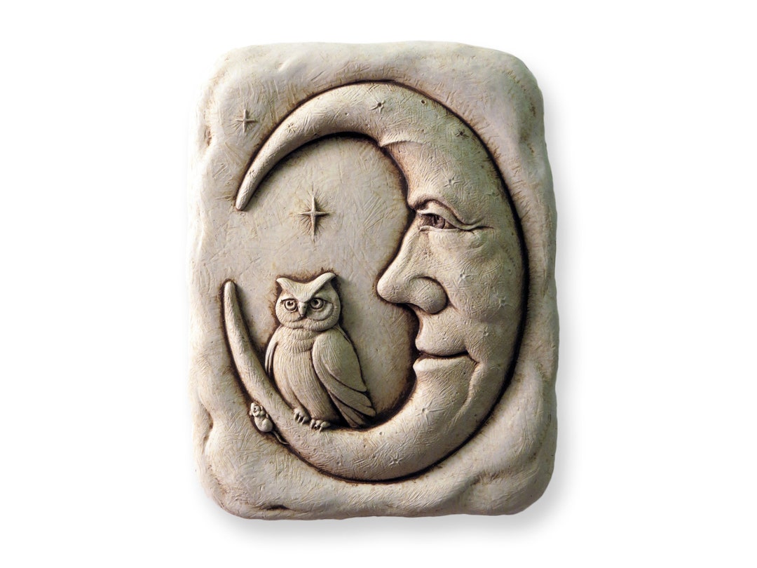 Moon Wall Plaque, Man in the Moon Plaque, Moon and Owl Garden Plaque ...