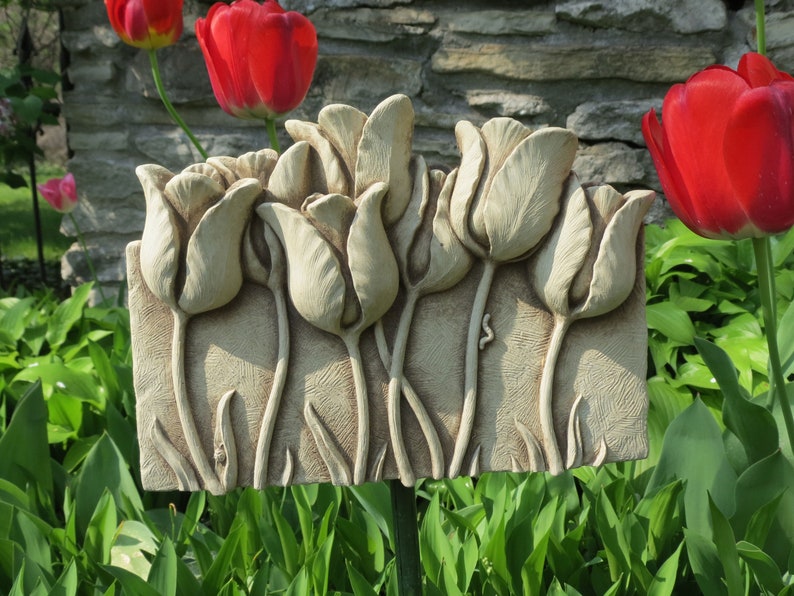 Tulip Flowers Plaque Tulip Garden Art Stone Sculpture - Etsy