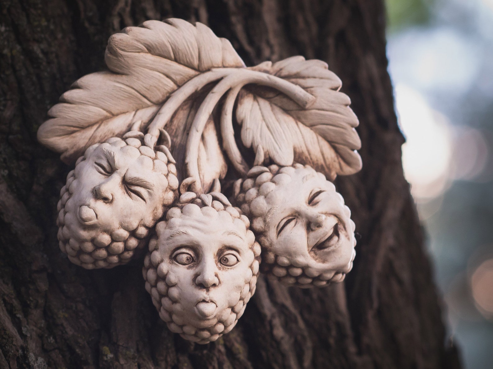 Raspberries Art Sculpture, Raspberry Gift, Stone Sculpture With Faces ...