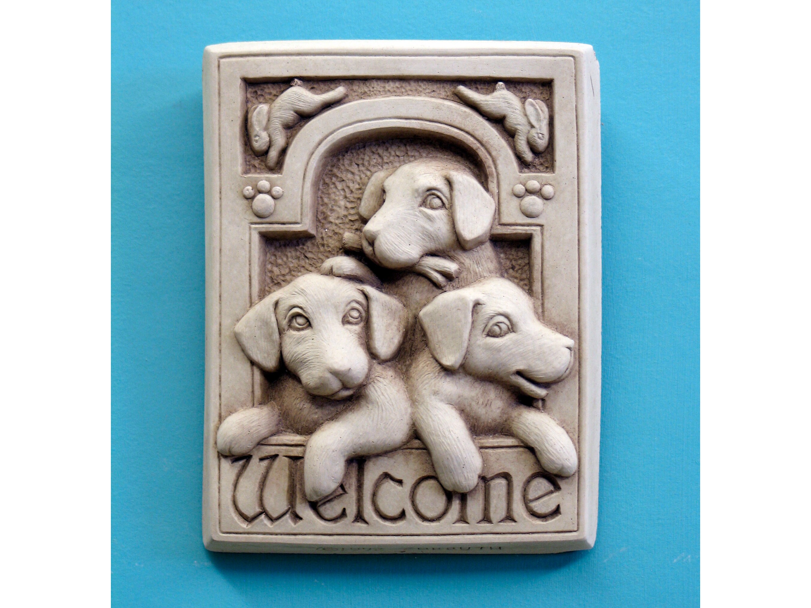 Puppies Welcome Plaque Puppy Stone Sculpture Puppies With - Etsy