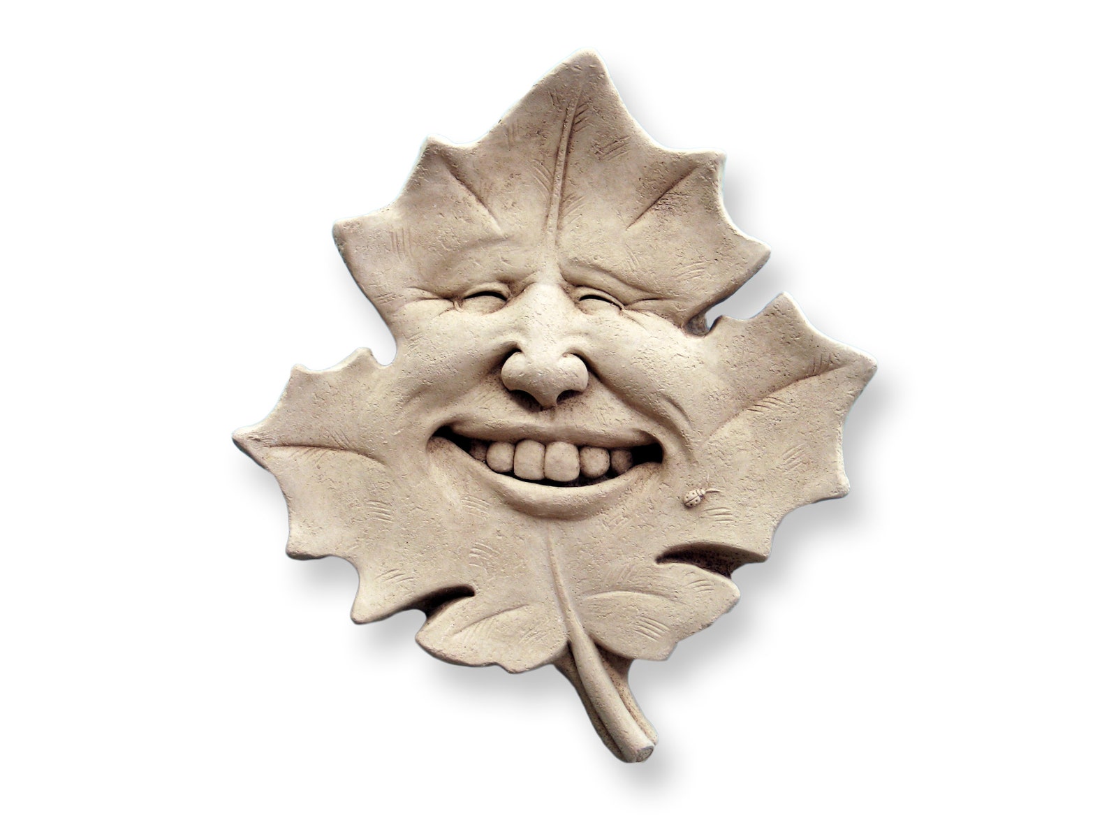 Leaf Face Sculpture, Whimsical Leaf Face Plaque, Garden Gift, Smiling ...