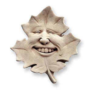 Leaf Face Sculpture, Whimsical Leaf Face Plaque, Garden Gift, Smiling ...