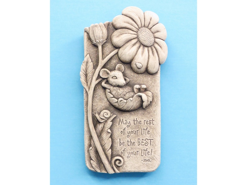 Mouse Plaque for Home & Garden, Mouse and Flower Art, Mouse Relaxing ...