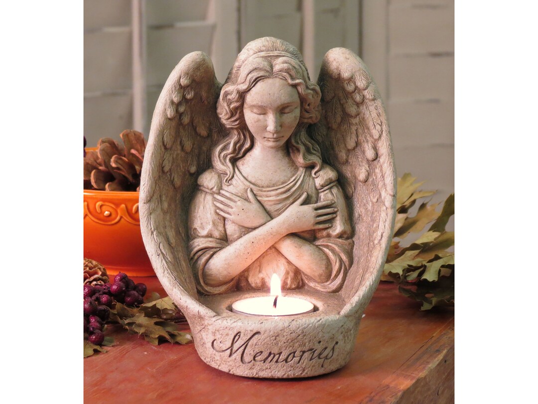 Memories Gift With Angel Wings, Angel Memories Stone Votive, Angel ...