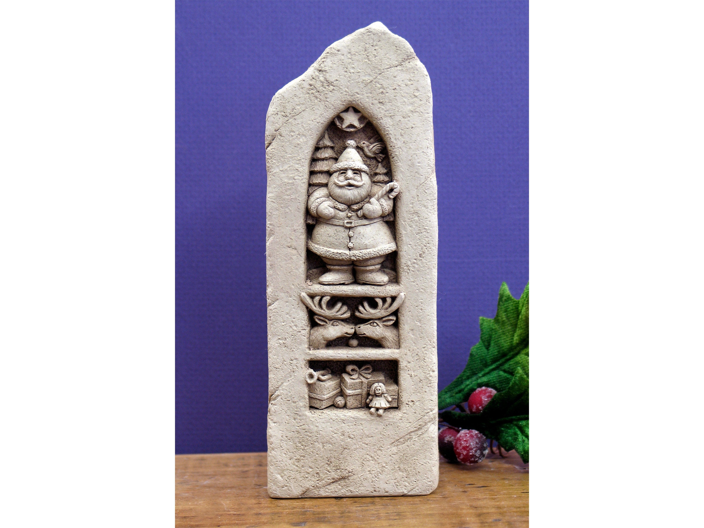 Santa Stone Art for Home & Garden Santa With Reindeer - Etsy
