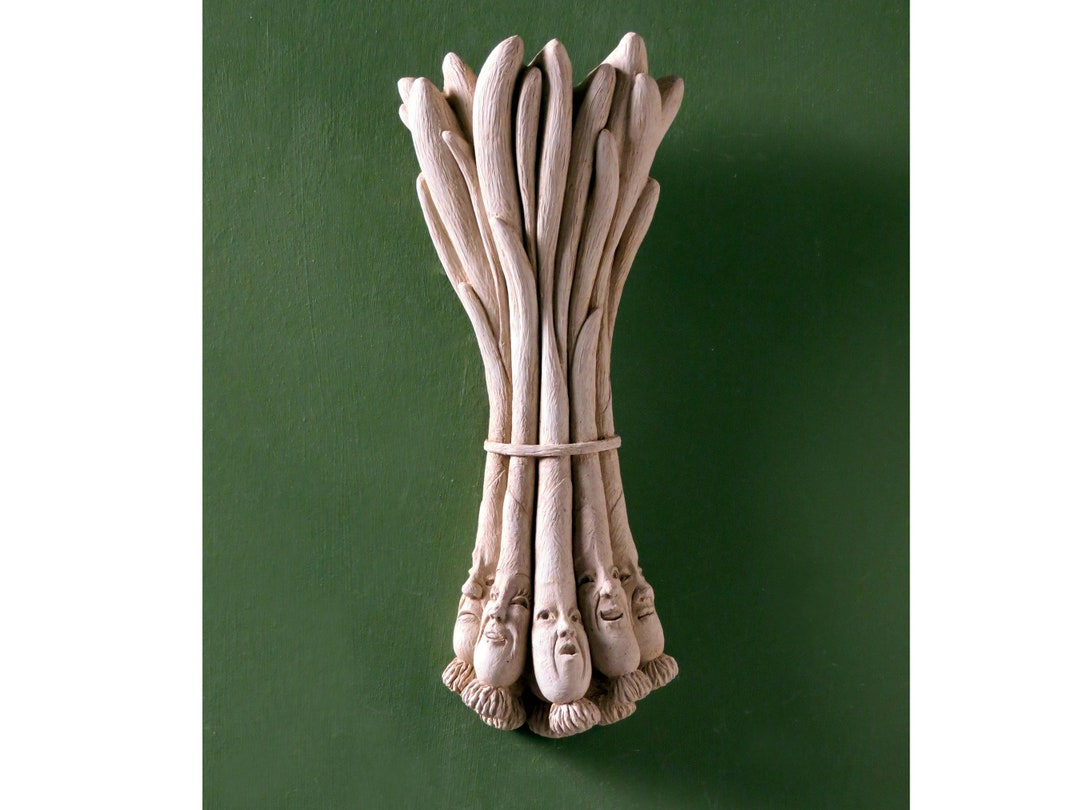 Scallions Art Sculpture With Funny Faces, Scallions Stone Sculpture ...