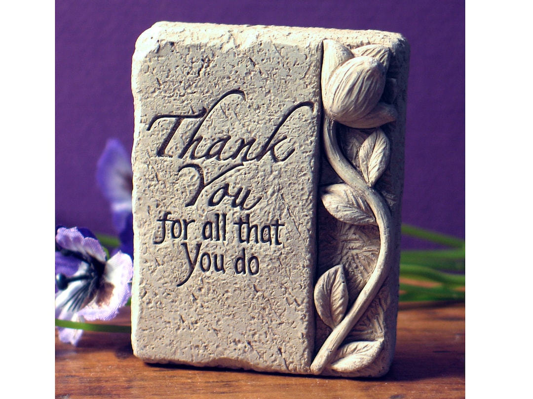 Thank You Gift for Home and Garden, Thank You Stone With Flowers, Small ...