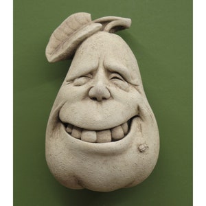 Grinning Pear, Pear Face Stone Sculpture, Smiling Pear Figurine, Pear ...
