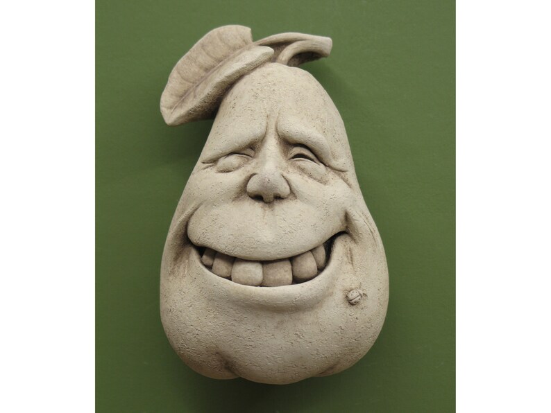Grinning Pear, Pear Face Stone Sculpture, Smiling Pear Figurine, Pear ...
