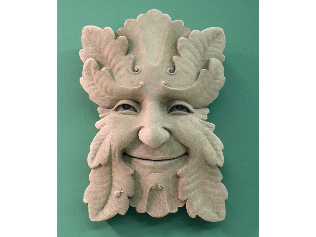 Green Man Leaf Plaque, Green Man Smiling Face Sculpture, Garden Face ...