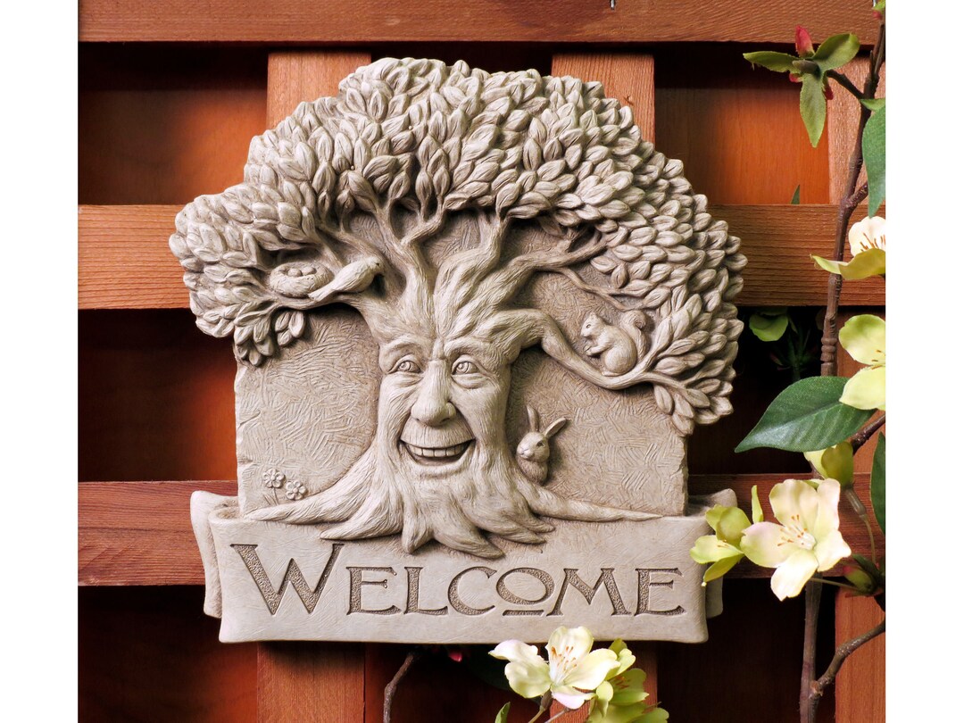 Welcome Tree Plaque for Home & Garden, Tree Man Welcome Stone Sculpture ...