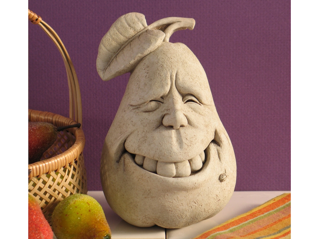 Grinning Pear, Pear Face Stone Sculpture, Smiling Pear Figurine, Pear ...