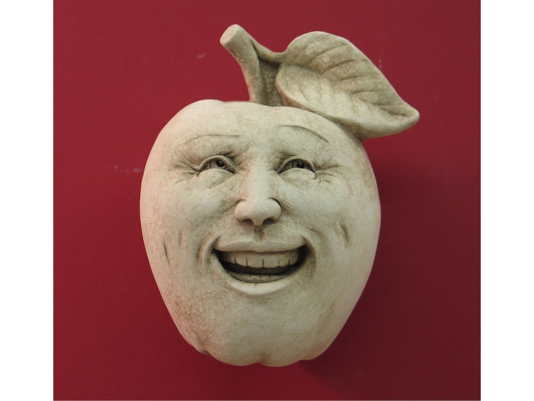 Teacher's Apple, Apple Face Stone Sculpture, Smiling Apple Figurine ...