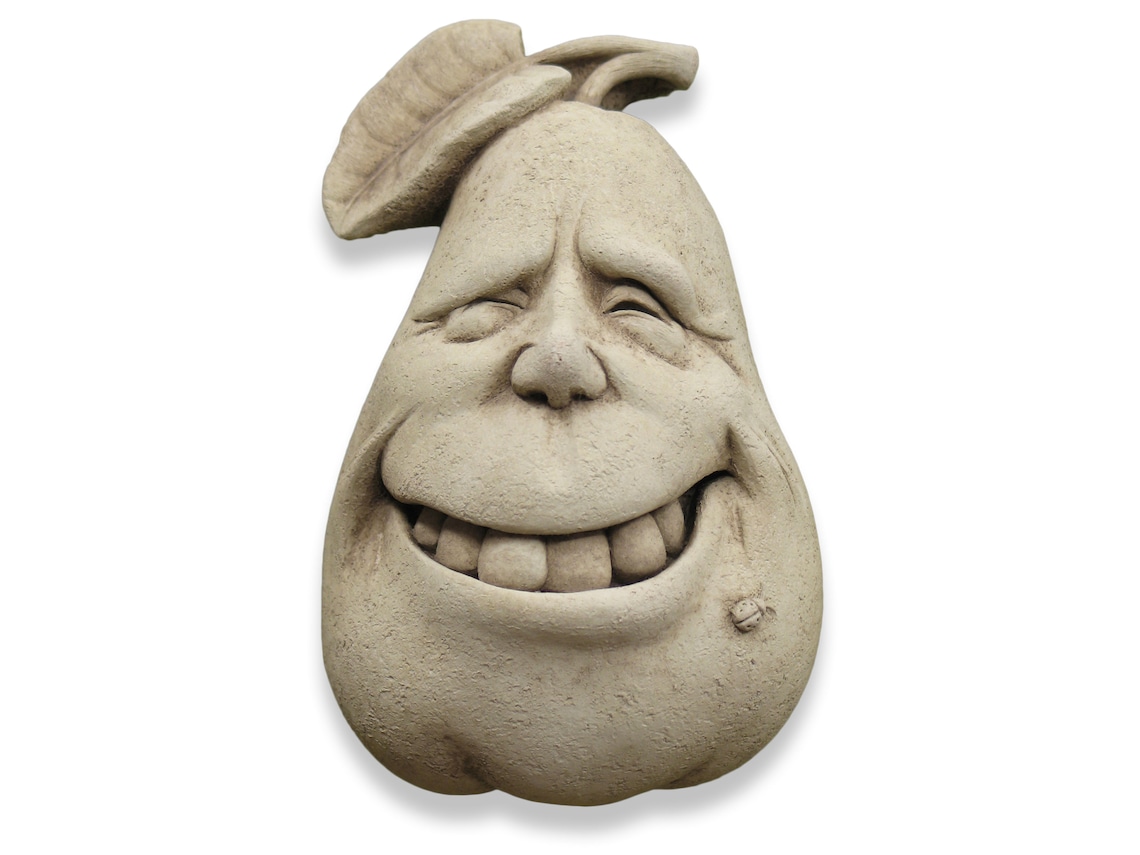 Grinning Pear Pear Face Stone Sculpture Smiling Pear - Etsy
