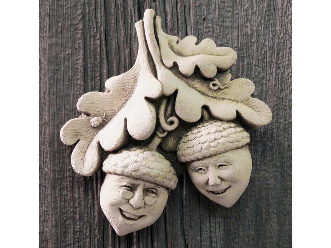Acorn Nuts, Stone Acorn Plaque With Whimsical Faces, Stone Acorn Wall ...